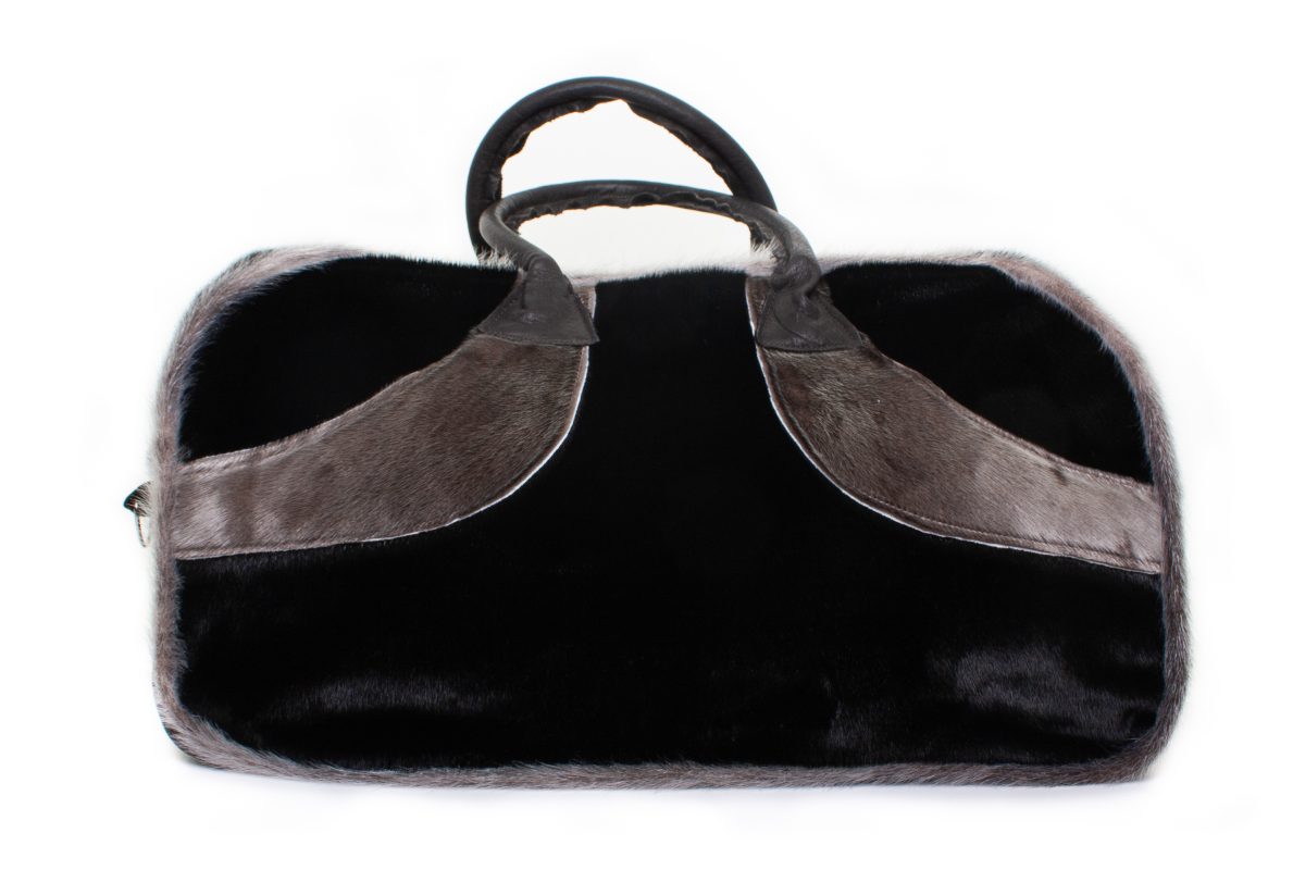 (SOLD)Black Sealskin Travel Bag with Seal Design, Bison Handles, Inside ...