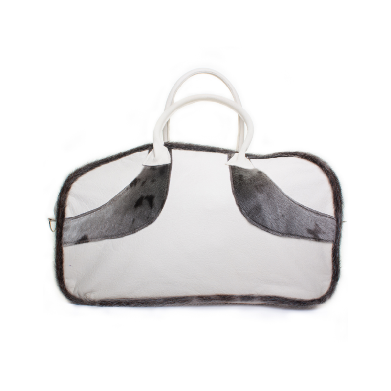 (SOLD)Black Sealskin Travel Bag with Seal Design, Bison Handles, Inside ...