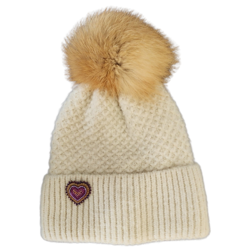 Fox Pom Toque with Sealskin Adornment - Proudly Indigenous Crafts & Designs