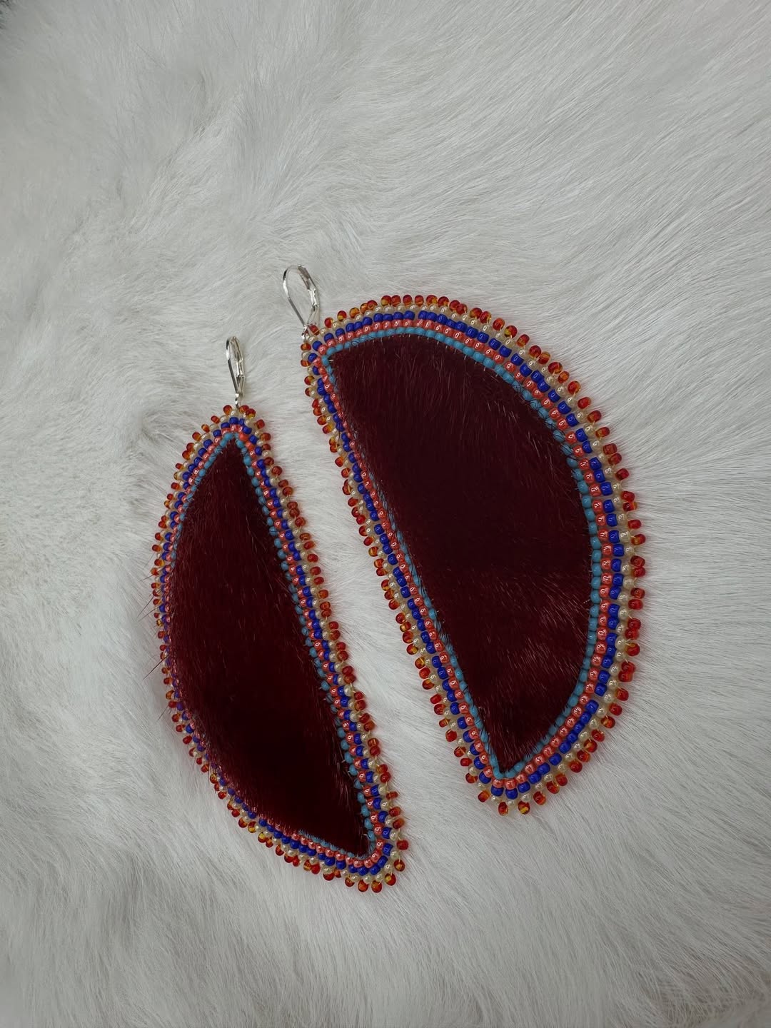Half Moon – Full Moon Red Sealskin Earrings - Proudly Indigenous Crafts ...